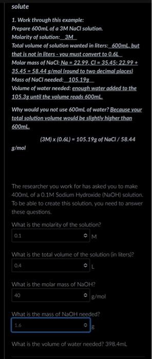 Solved solute 1. Work through this example: Prepare 600 mL | Chegg.com