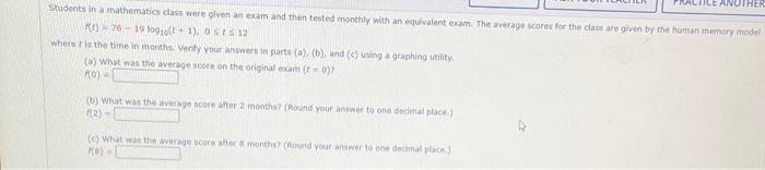 Solved f(c)=70−10log10(t+1),a | Chegg.com