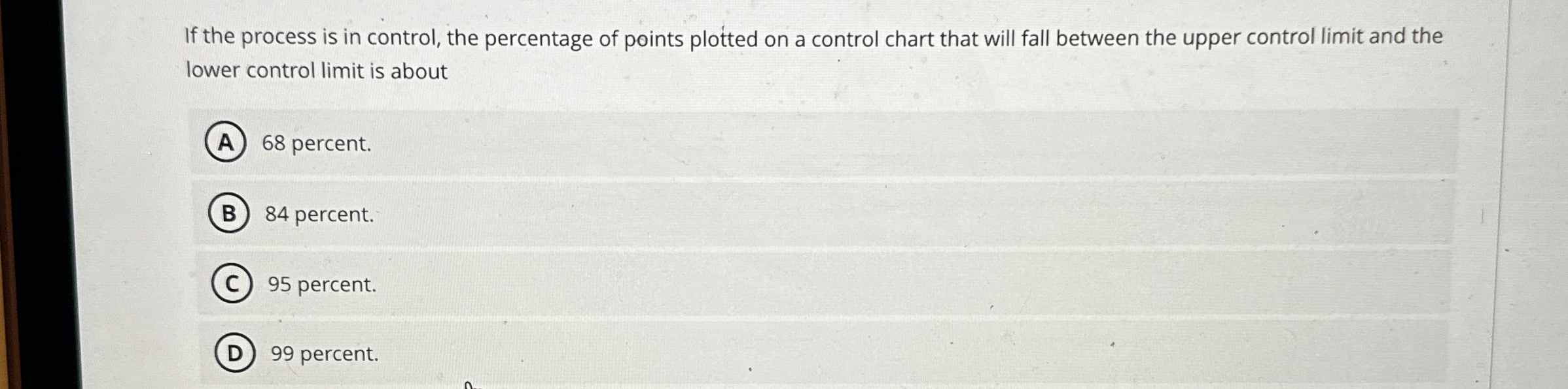 Solved If the process is in control, the percentage of | Chegg.com