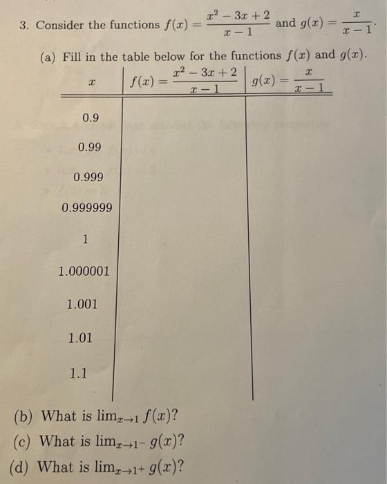 Solved 3 Consider The Functions F X X−1x2−3x 2 And
