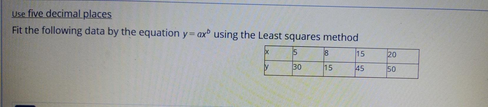 Solved Use five decimal places Fit the following data by the | Chegg.com