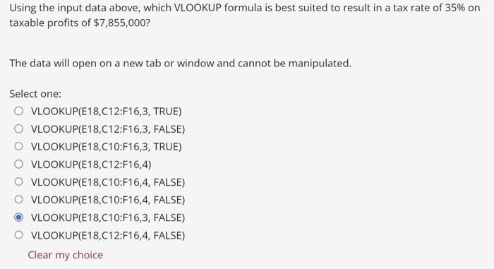 Solved Using the input data above, which VLOOKUP formula is | Chegg.com