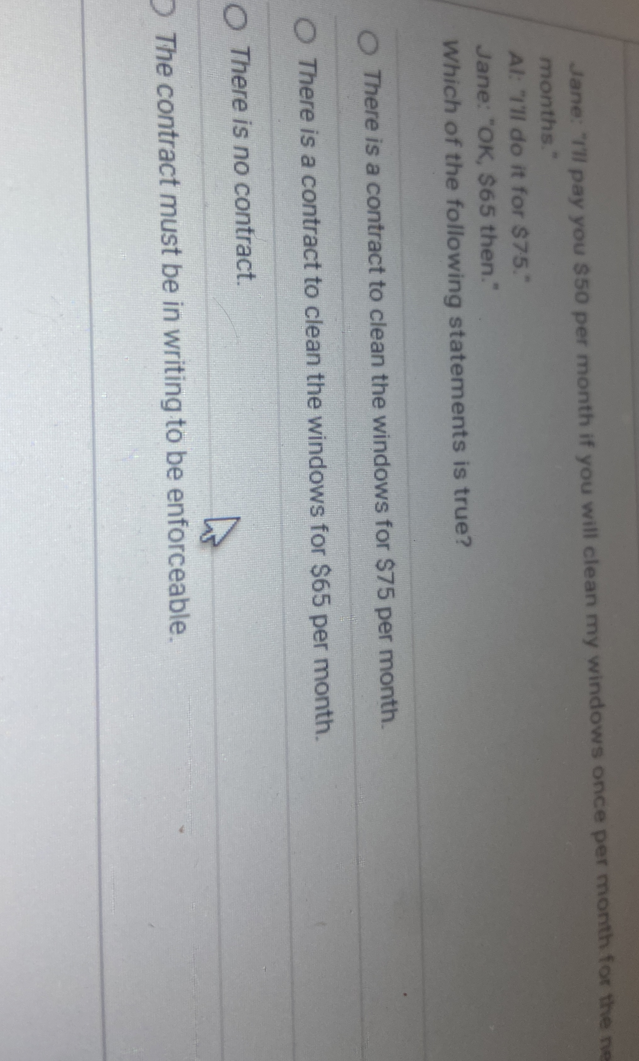 Solved Jane: TII pay you $50 ﻿per month if you will clean my | Chegg.com