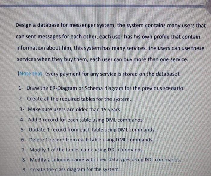 Solved Design a database for messenger system, the system | Chegg.com