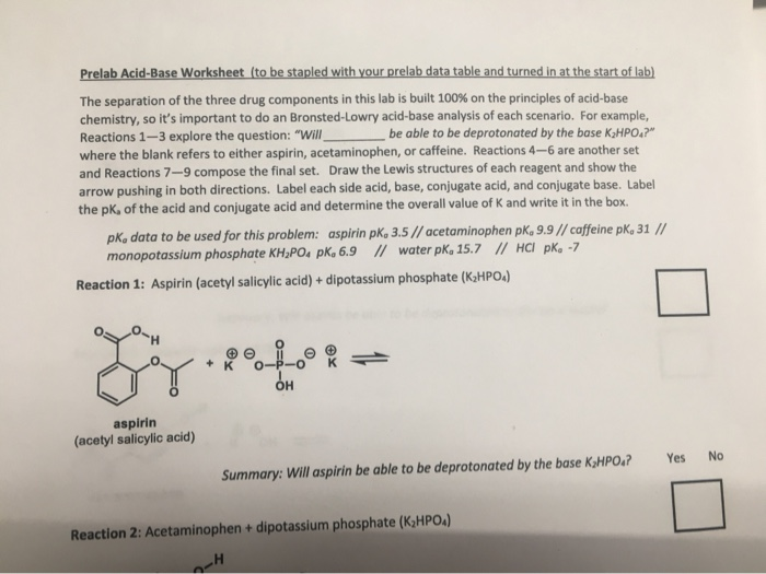 Solved Prelab Acid-Base Worksheet (to be stapled with your | Chegg.com