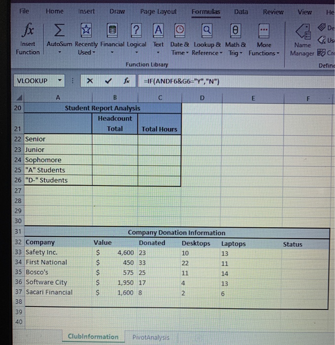 Solved In cell H6, use an IF function with a nested AND | Chegg.com