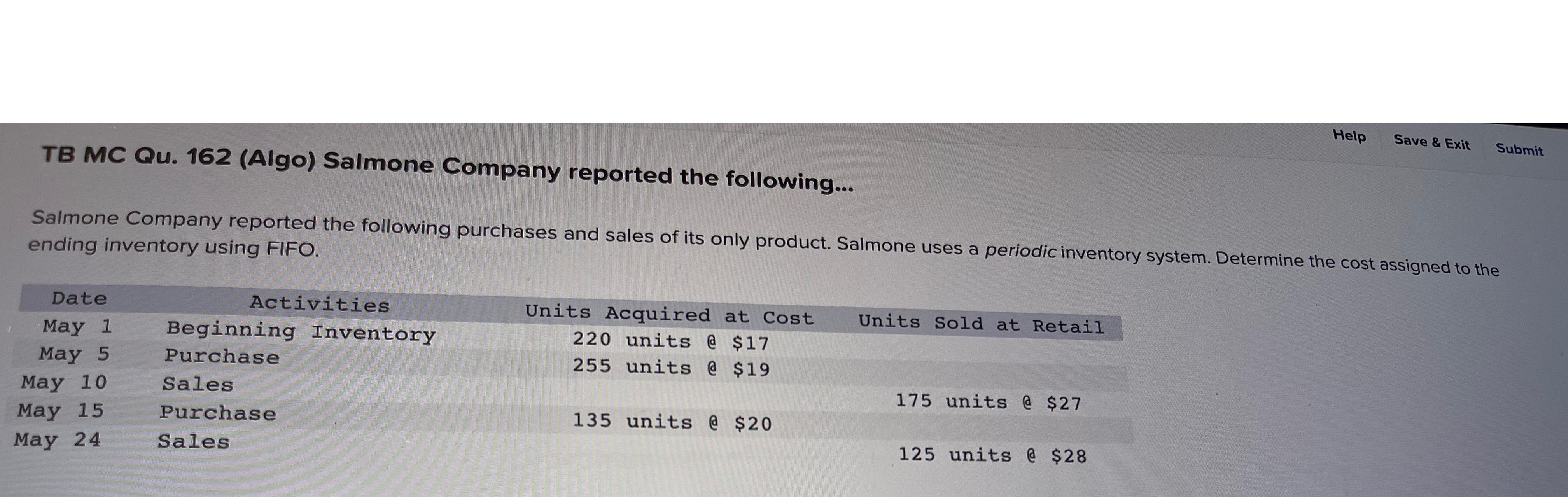 Solved TB MC Qu. 162 (Algo) Salmone Company reported the | Chegg.com Solved TB MC Qu. 162 (Algo) Salmone Company reported the | Chegg.com