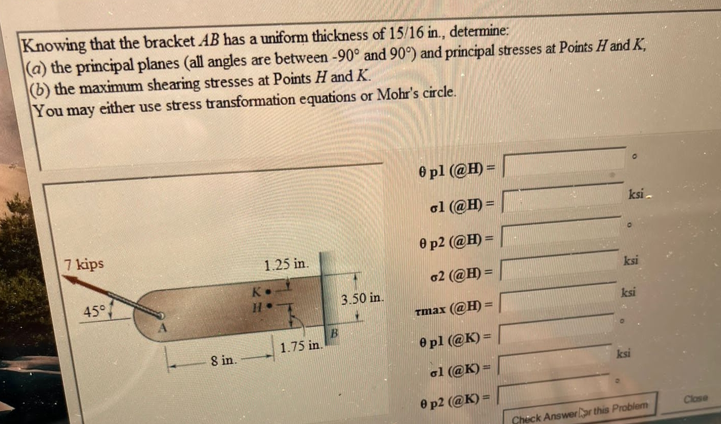 Solved Knowing that the bracket AB ﻿has a uniform thickness | Chegg.com