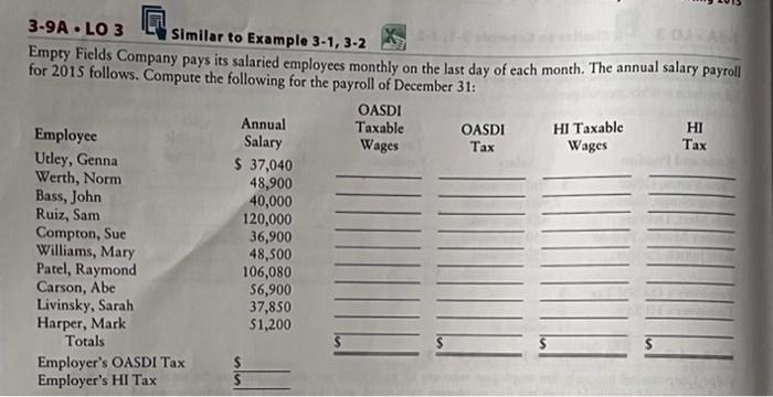 Solved . 3-9A LO 3 Similar to Example 3-1, 3-2 Empty Fields | Chegg.com