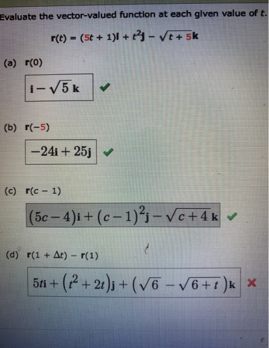 Solved Evaluate the vector-valued function at each glven | Chegg.com