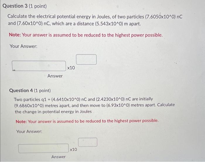 Solved Calculate the electrical potential energy in Joules, | Chegg.com