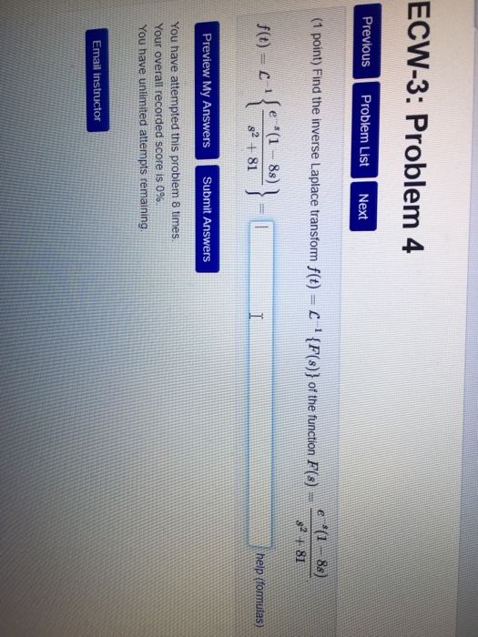 Solved ECW-3: Problem 4 Previous Problem List Next (1 point) | Chegg.com