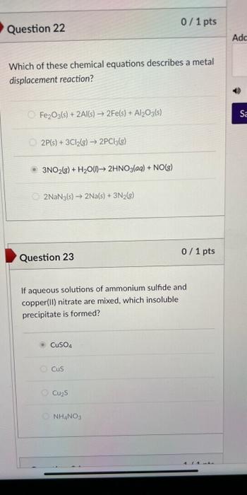 Solved Which of these chemical equations describes a metal | Chegg.com