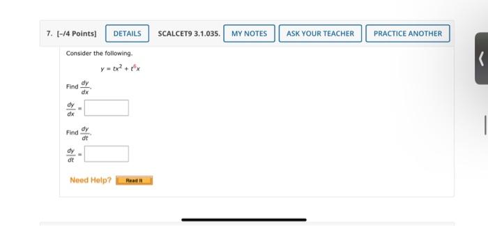Solved Consider the following. y=6x2+t6x Find dxdy dxdy= | Chegg.com