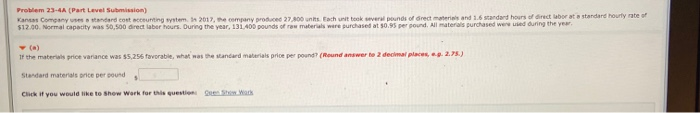 Solved Problem 23-4A (Part Level Submission) Kansas Company | Chegg.com