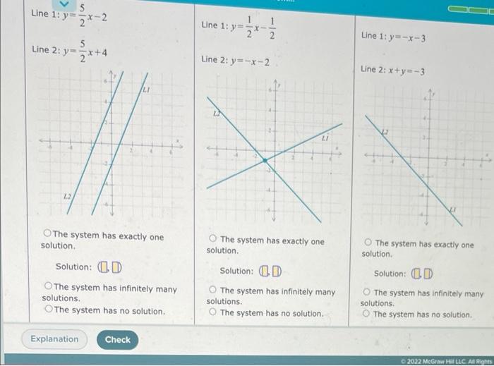 Solved 5 Line 1: y= 27-2 Une 1: y= 1 Line 1: y=-x-3 5 Line | Chegg.com