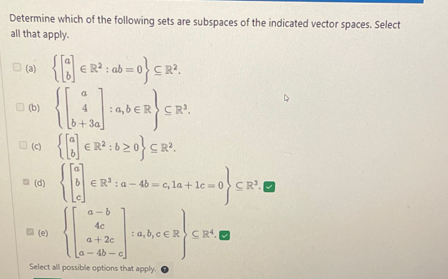 Determine which of the following sets are subspaces | Chegg.com