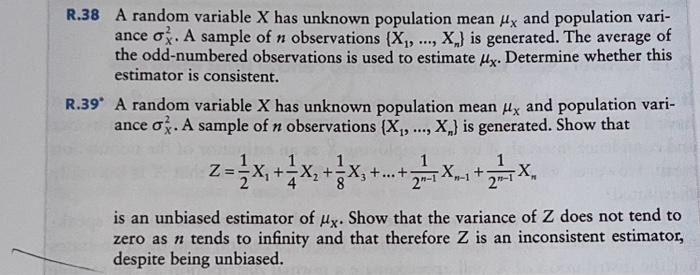 R.38 A random variable X has unknown population mean | Chegg.com