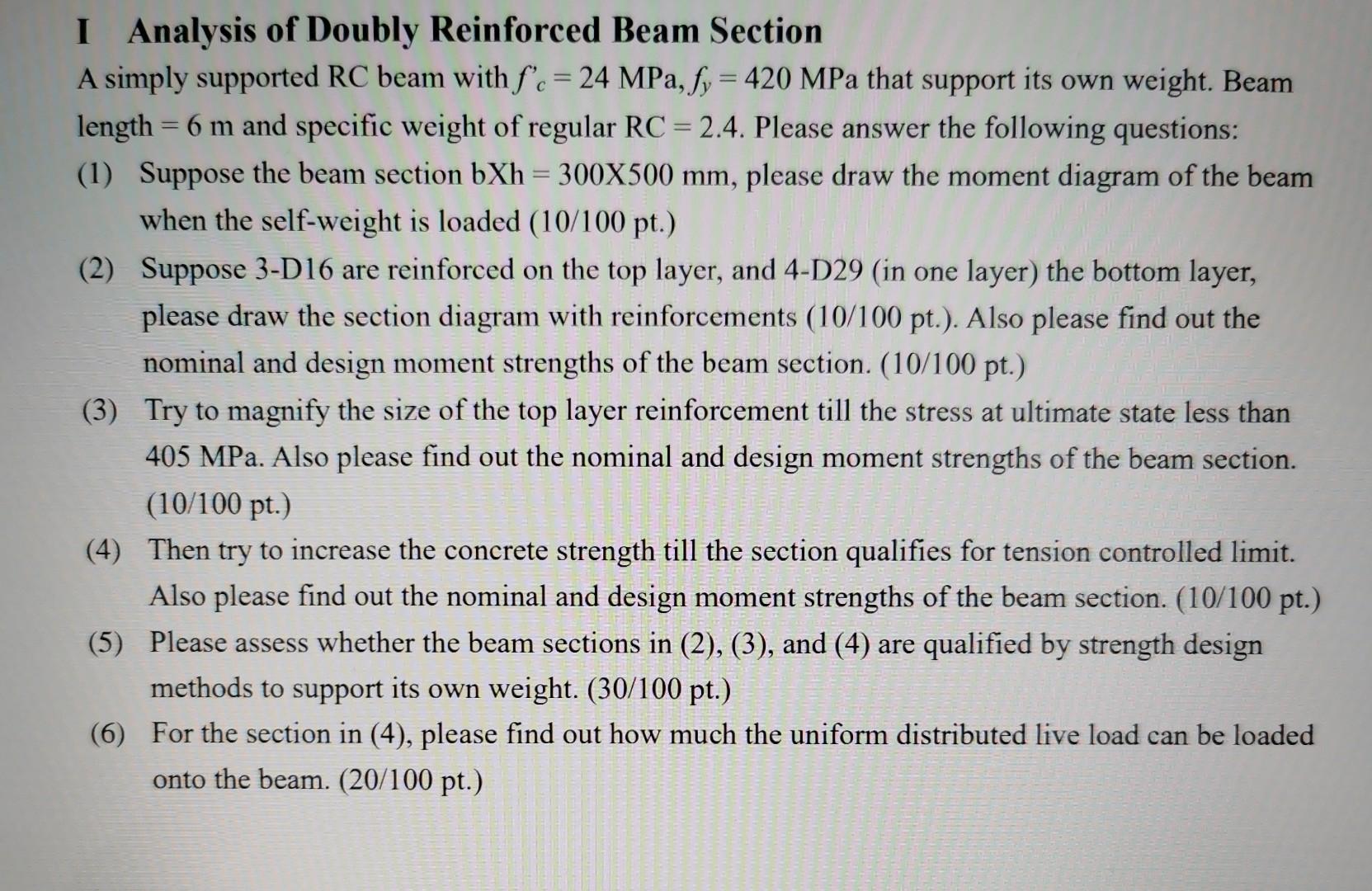 I Analysis of Doubly Reinforced Beam Section A simply | Chegg.com