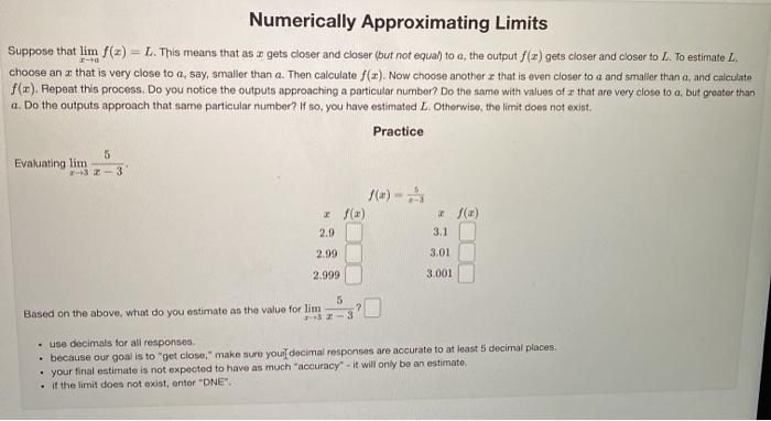 Solved Numerically Approximating Limits Suppose that lim | Chegg.com