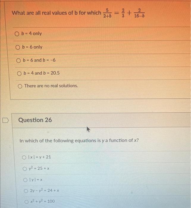 Solved What are all real values of b for which 2+b5=32+16−b2 | Chegg.com