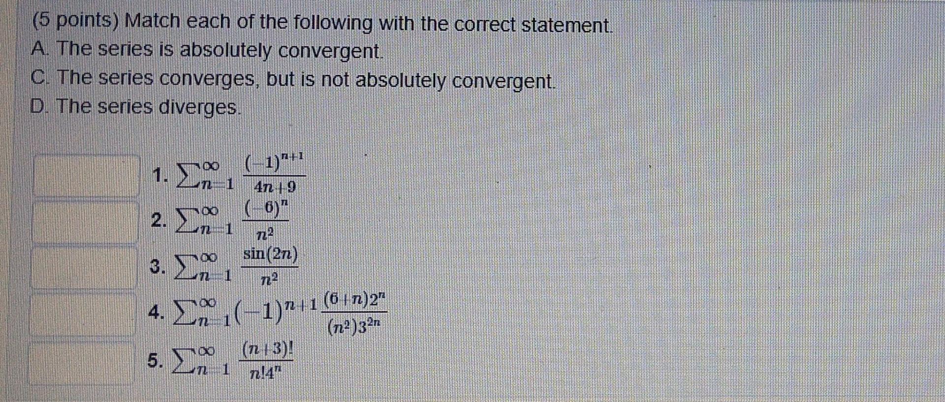 Solved (5 points) Match each of the following with the | Chegg.com