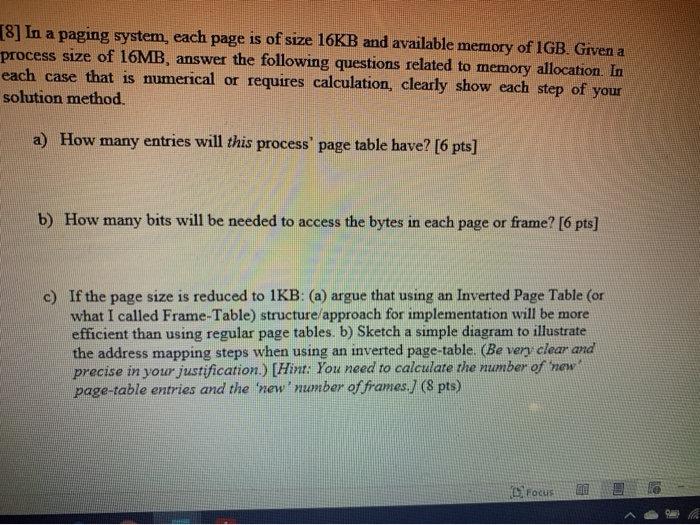 Solved [8] In a paging system, each page is of size 16KB and | Chegg.com