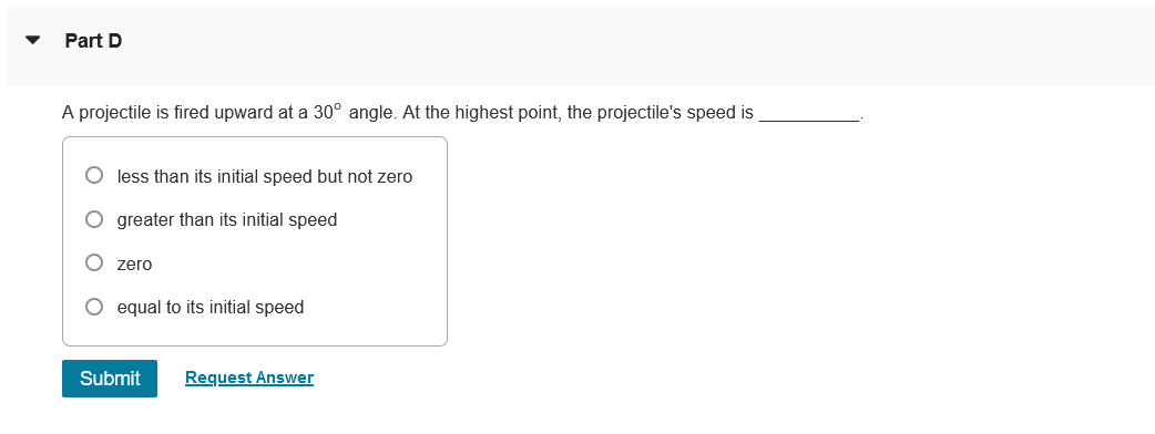 Solved Part DA projectile is fired upward at a 30° ﻿angle. | Chegg.com