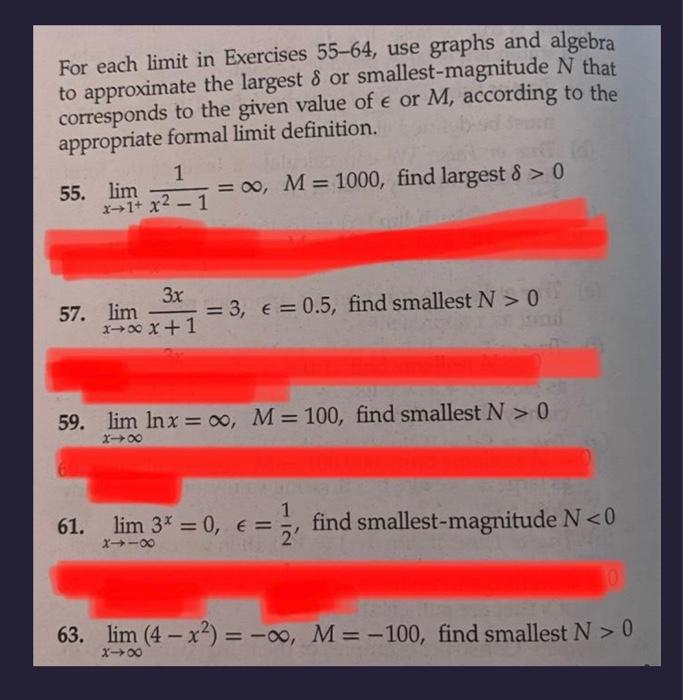 Solved For each limit in Exercises 55-64, use graphs and | Chegg.com
