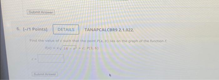 Solved Submit Answer 6. [-/1 Points] DETAILS Submit Answer | Chegg.com
