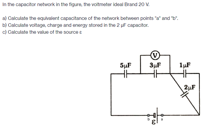 Solved In the capacitor network in the figure, the voltmeter | Chegg.com