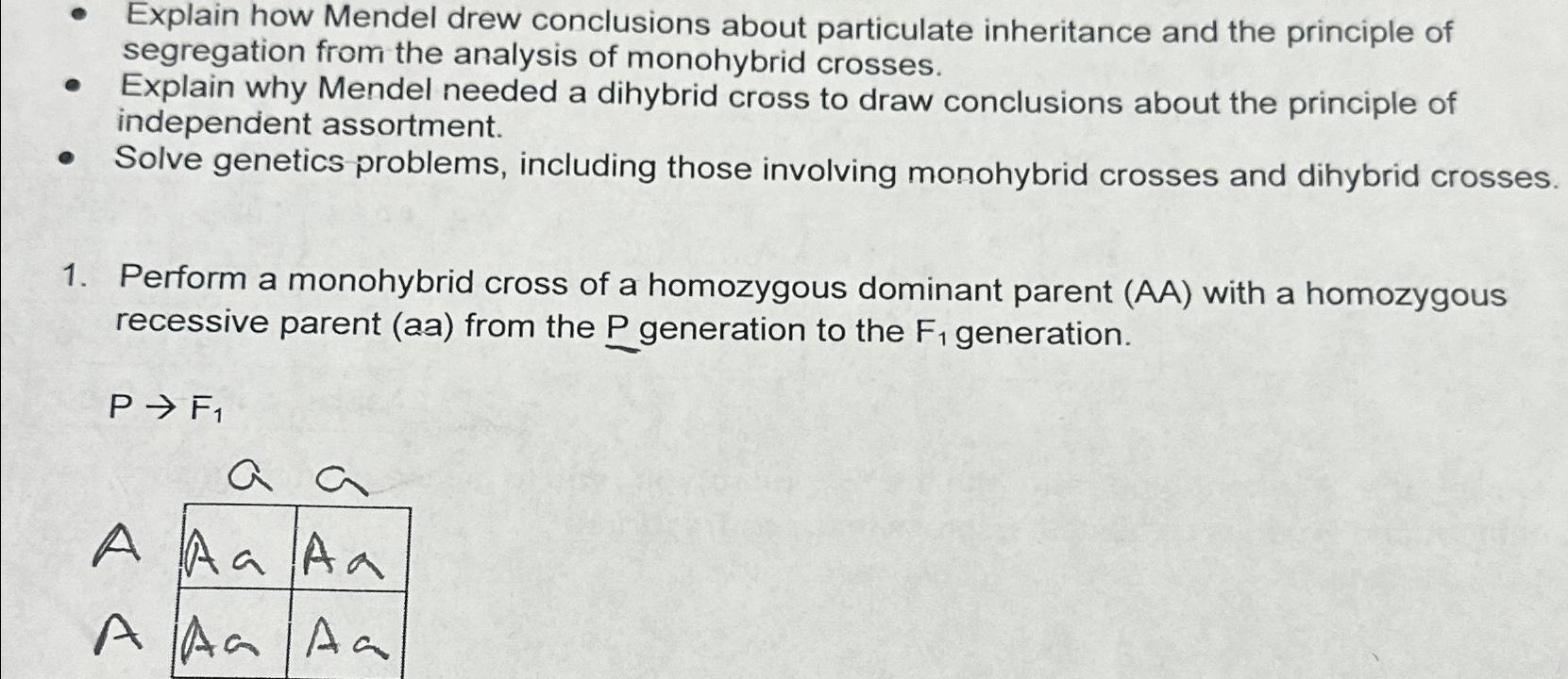 Solved Explain how Mendel drew conclusions about particulate | Chegg.com