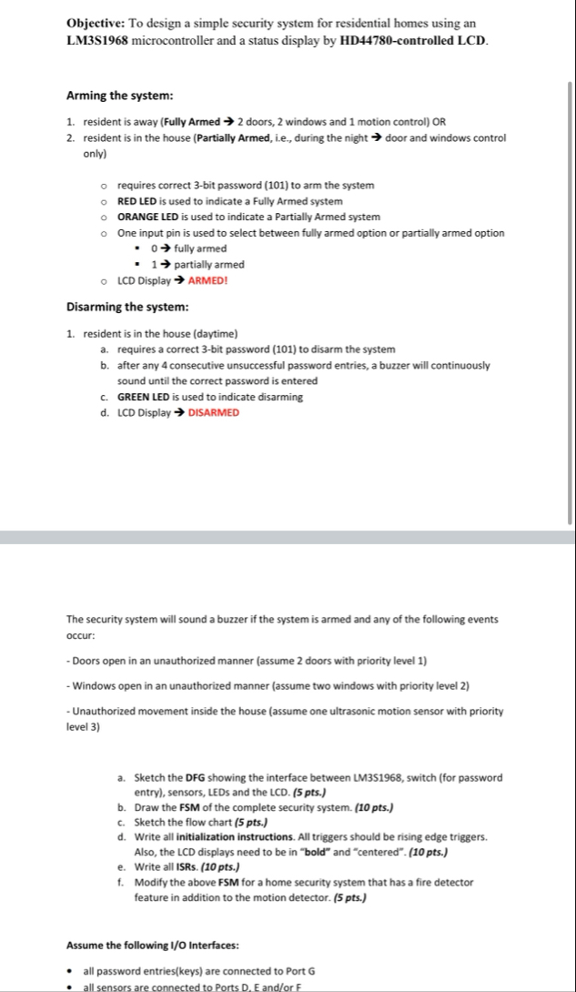 Solved Objective: To design a simple security system for | Chegg.com