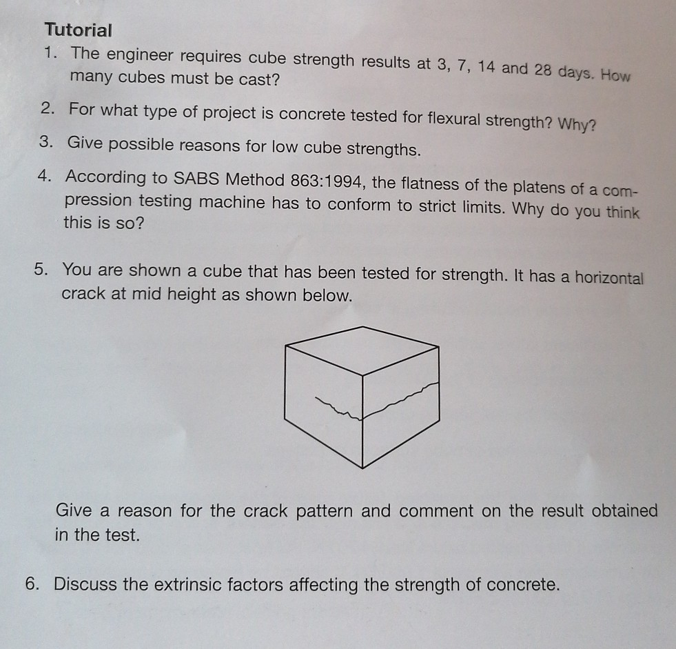 Solved Tutorial 1. The engineer requires cube strength | Chegg.com