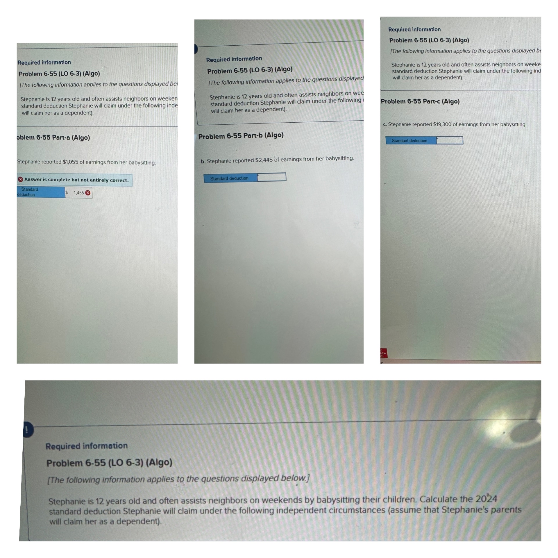 Solved Problem 6-55 ﻿Part-c (Algo)c. ﻿Stephanie reported | Chegg.com