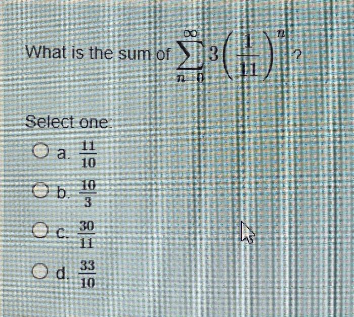 Solved What is the sum of \\( \\sum_{n=0}^{\\infty} | Chegg.com
