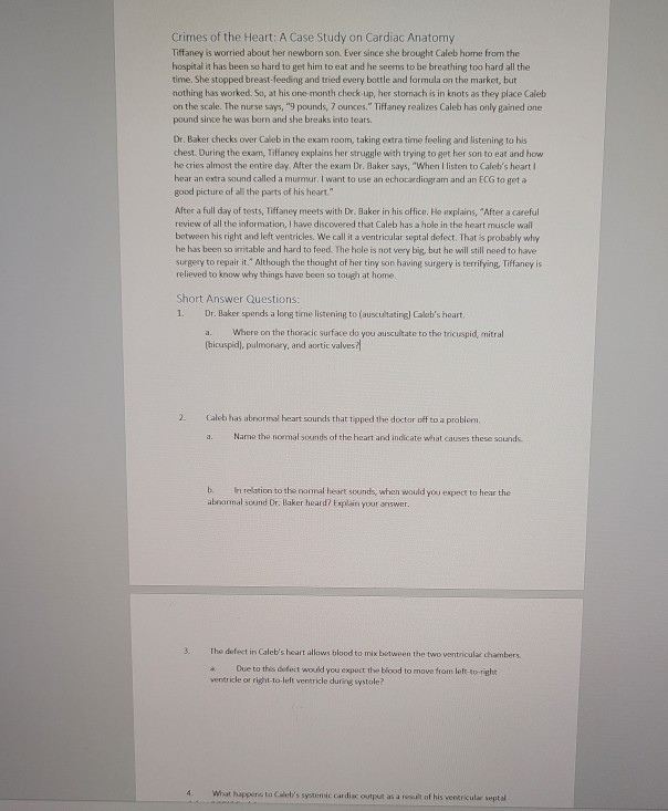 Solved Crimes of the Heart: A Case Study on Cardiac Anatomy | Chegg.com