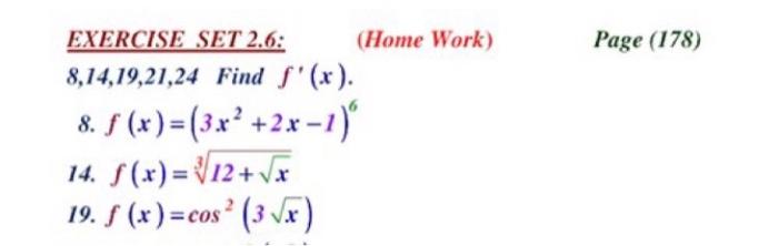Solved EXERCISE SET 2.6: (Home Work) Page (I78) | Chegg.com