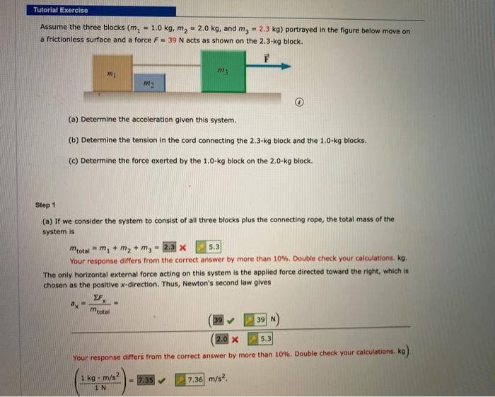Solved Tutorial Exercise Assume the three blocks (m. = 1.0 | Chegg.com