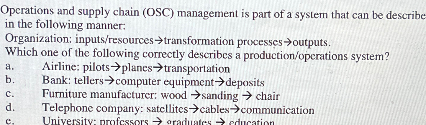 Solved Operations and supply chain (OSC) ﻿management is part | Chegg.com