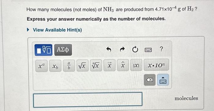 Solved How many molecules (not moles) of NH3 are produced | Chegg.com