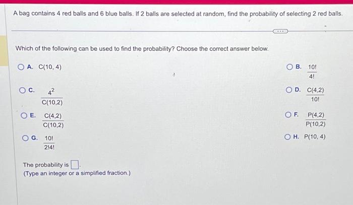 Solved A bag contains 4 red balls and 6 blue balls. If 2 | Chegg.com