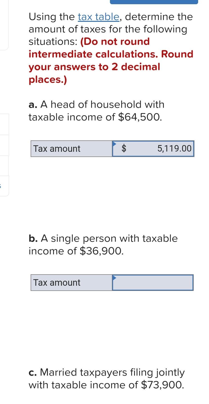 Solved Using the tax table, determine the amount of taxes | Chegg.com