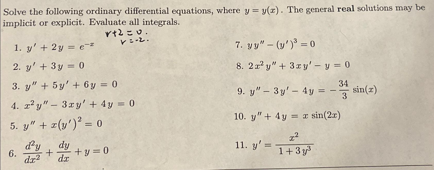 Solved Solve the following ordinary differential equations, | Chegg.com