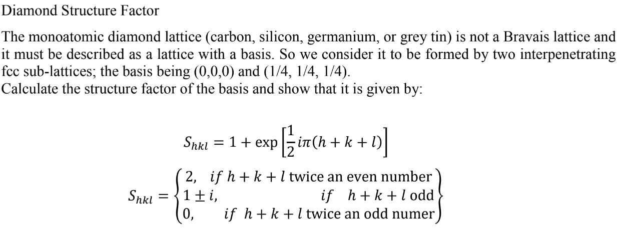 Solved Diamond Structure FactorThe monoatomic diamond | Chegg.com