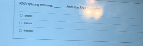 Solved RNA splicing removes ﻿from the RNAavonsexorsintrons | Chegg.com