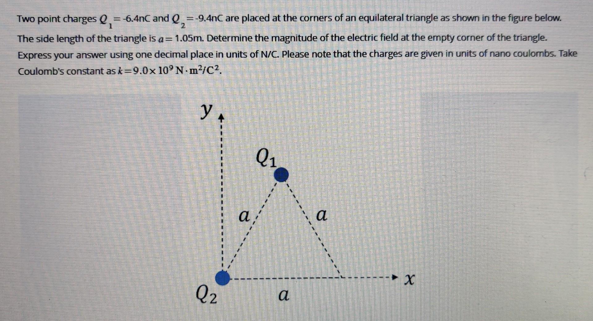 Solved Two point charges Q1=−6.4nC and Q2=−9.4nC are placed | Chegg.com