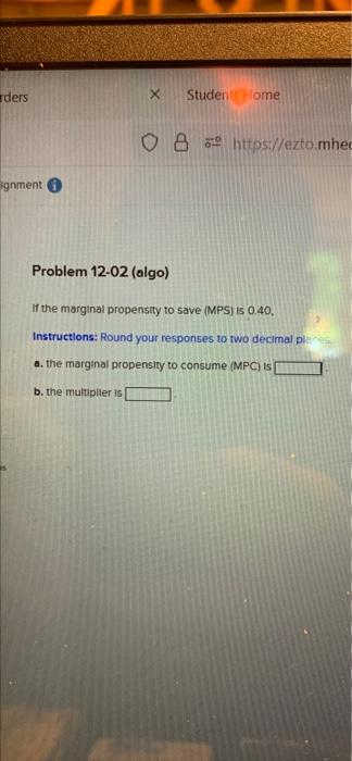 Solved rders Ignment i Students Home O8 https://ezto.mhed | Chegg.com