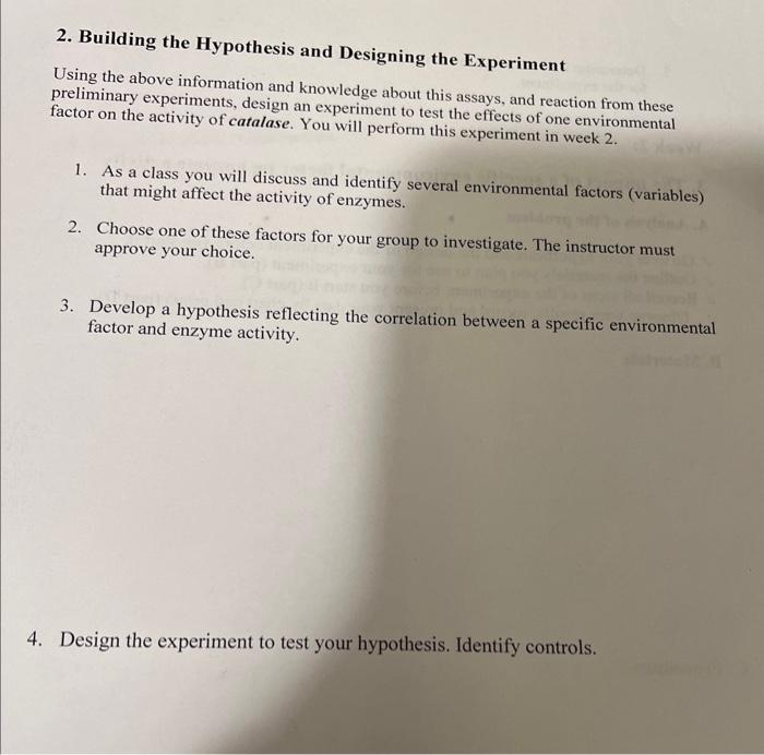 Solved 2. Building the Hypothesis and Designing the | Chegg.com