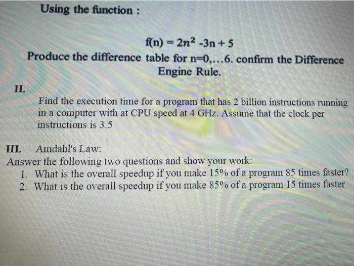 Solved Using the function : f(n) = 2n2 -3n+ 5 Produce the | Chegg.com